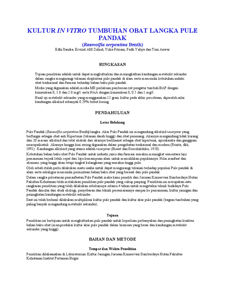 Manfaat Kultur Pule Pandak untuk Obat | PDF