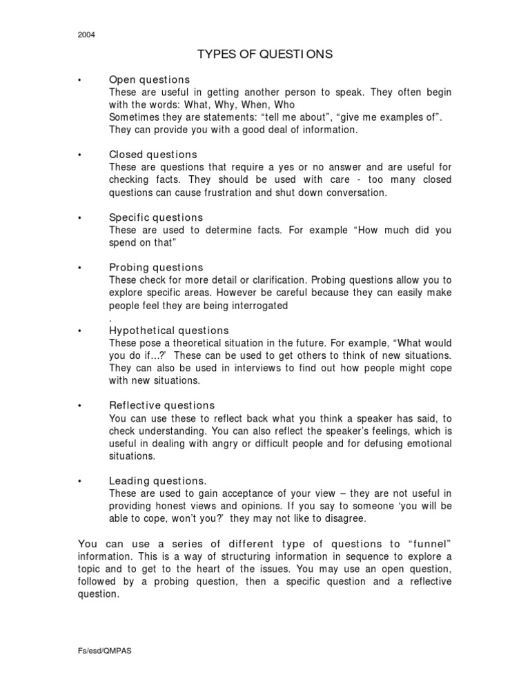 Types of Questions Explained | PDF