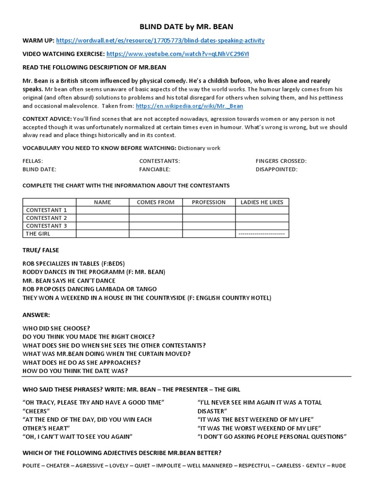 BLIND DATE Worksheet | PDF