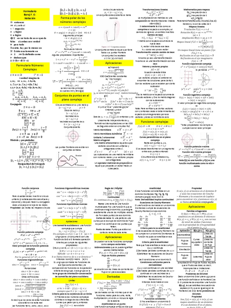 Formulario de Números Complejos | PDF | Integral | Análisis complejo