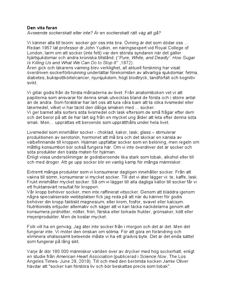 Argumenterande Text Avseende Sockerskatt Eller Inte | PDF