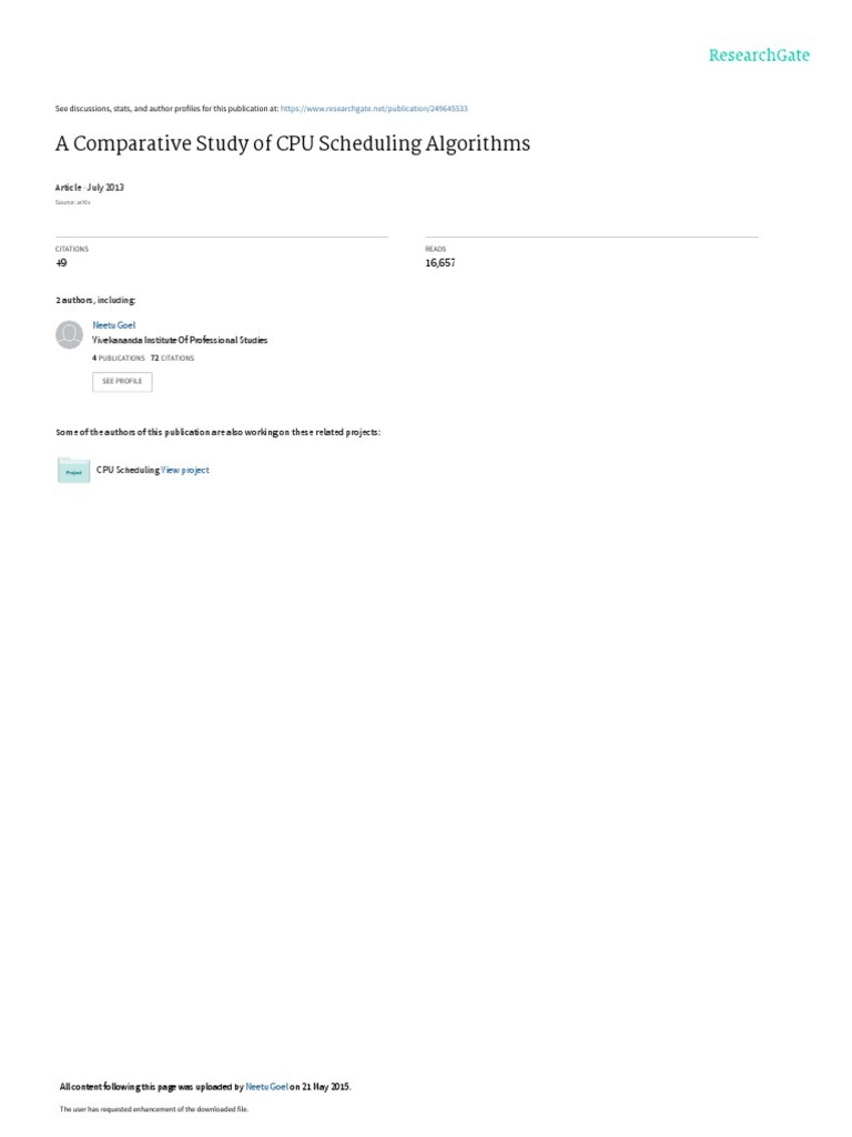 A Comparative Study of CPU Scheduling Algorithms: July 2013 | PDF | Scheduling (Computing ...