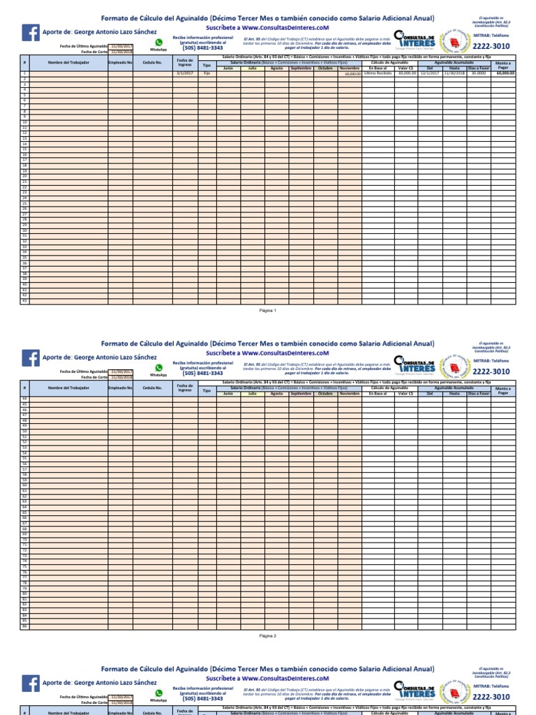 2017-11-07 Formato de Aguinaldo (Version No 1) | PDF | Compensación ...