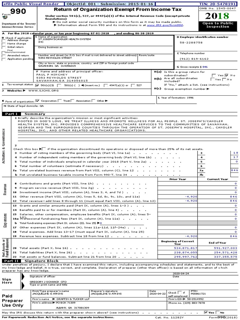 2019 Form 990 For St. Joseph's/Candler | PDF | Irs Tax Forms | 501(C ...