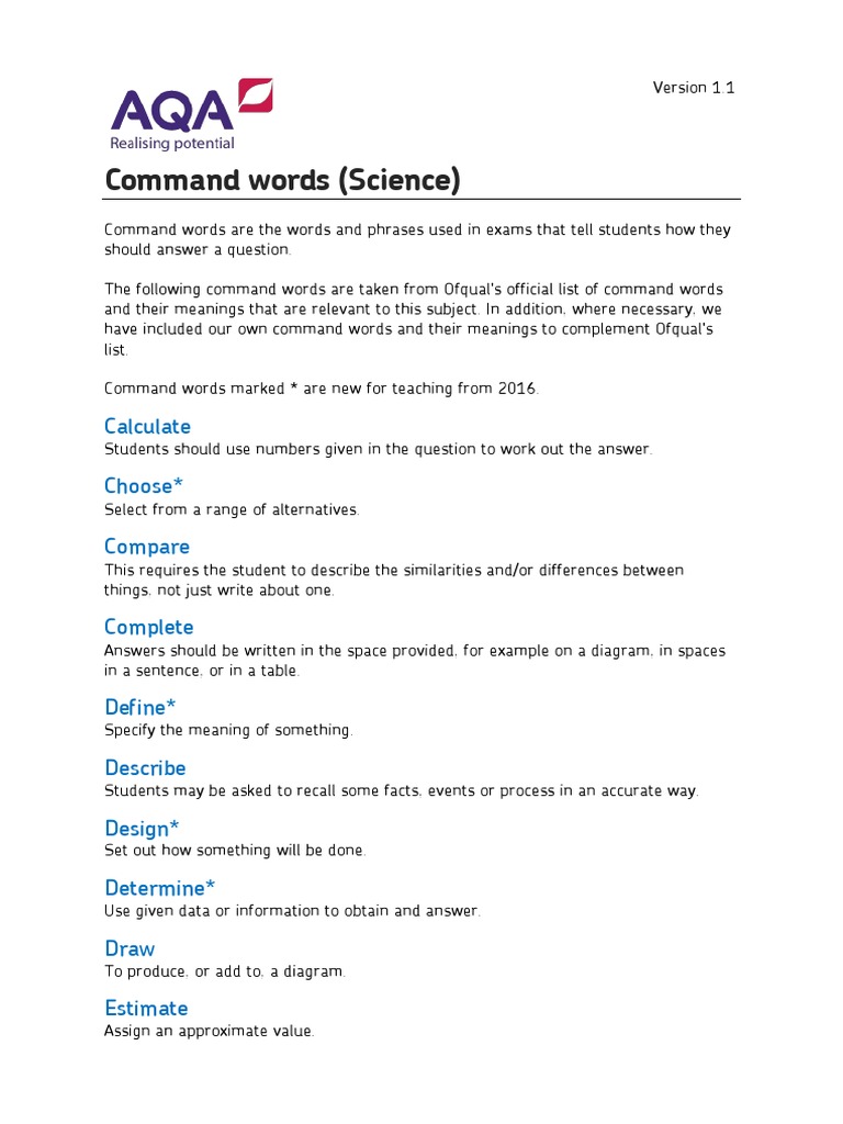 Aqa Science Gcse Command Words | PDF | Question | Knowledge