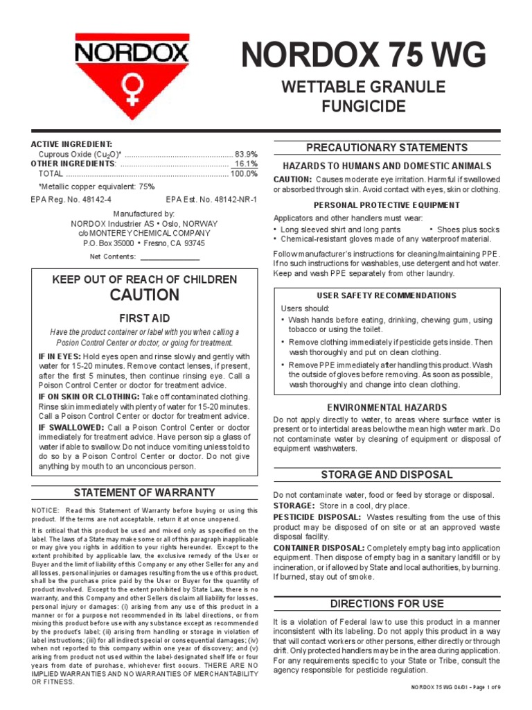Nordox 75 WG: Wettable Granule Fungicide | PDF | Irrigation | Implied ...