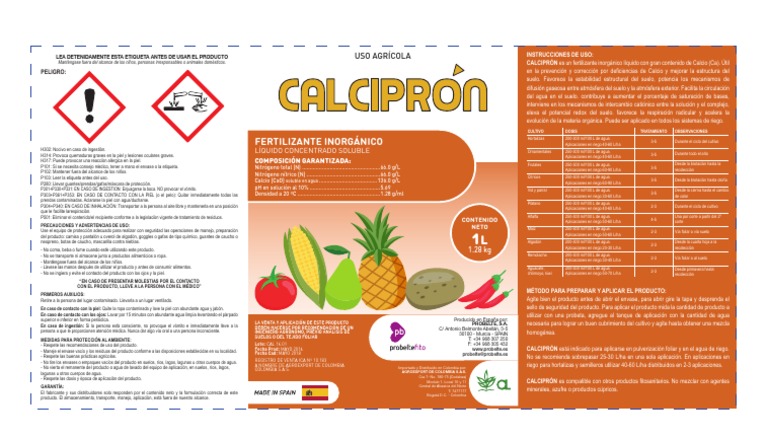 Ficha Tecnica Calcipron | Descargar gratis PDF | Fertilizante | Riego