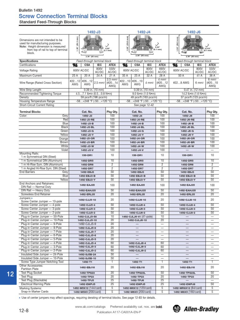 Bulletin 1492 Terminal Block Specs | PDF | Electrical Connector | Fuse ...
