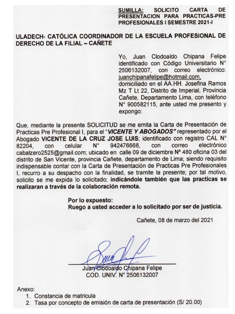 Solicitud de Carta de Presentacion PPP | PDF
