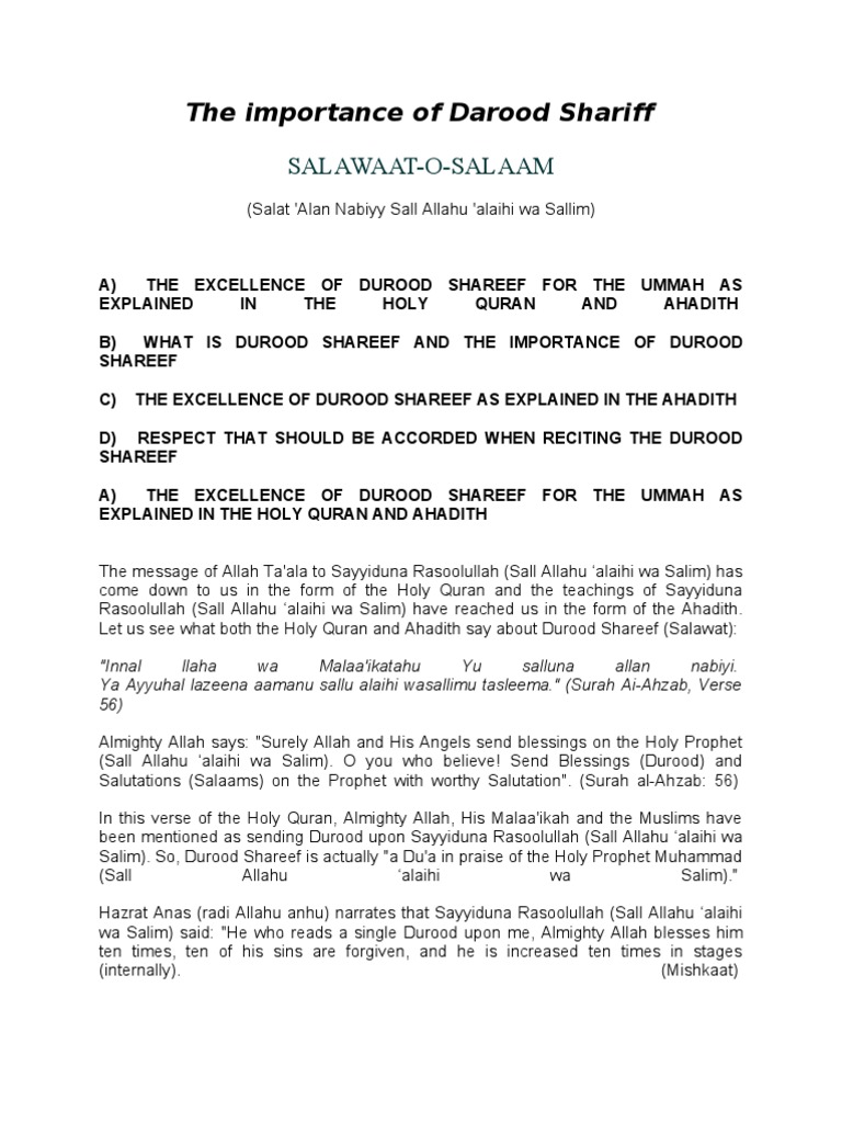 The Importance of Darood Shariff | PDF | Foreign Language Studies