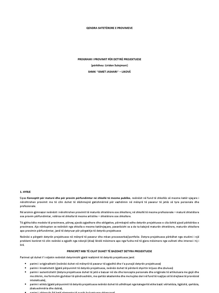 Programi I Provimit Për Detyrë Projektuese | PDF