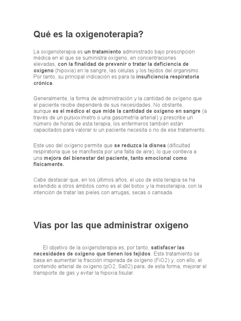 Qué es la oxigenoterapia y cómo se administra | PDF | Oxígeno ...