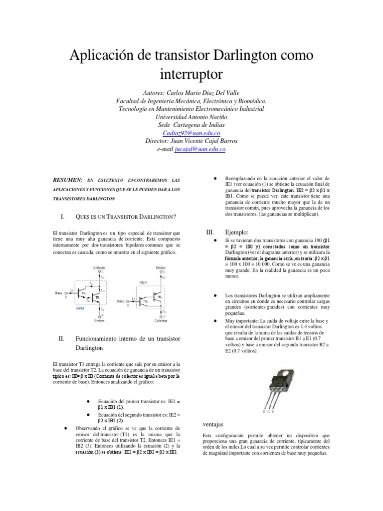 Aplicación de Transistor Darlington Como Interruptor | PDF | Bienes manufacturados | Semiconductores