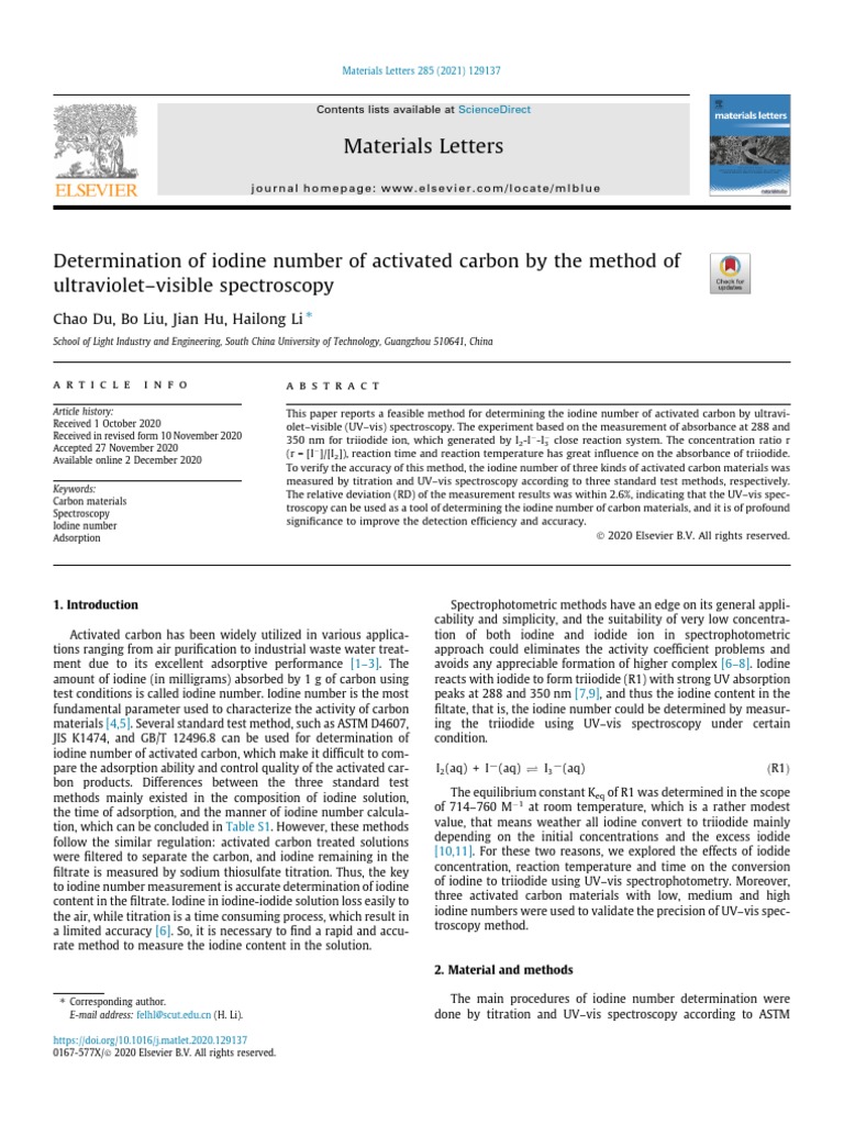 Materials Letters: Chao Du, Bo Liu, Jian Hu, Hailong Li | PDF | Iodine ...