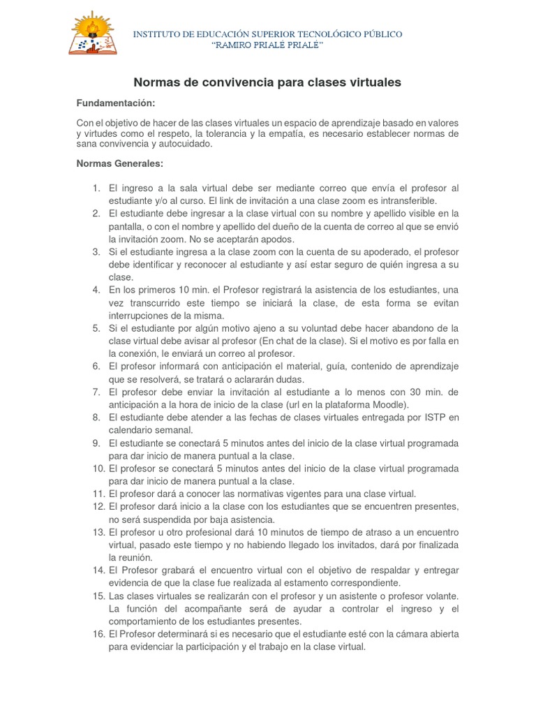Normas clases virtuales ISTP | PDF | Chat en linea | Maestros