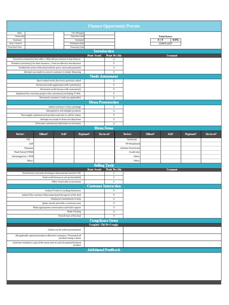 F&I Quality Assurance Form | PDF | Vehicle Industry | Wheeled Vehicles