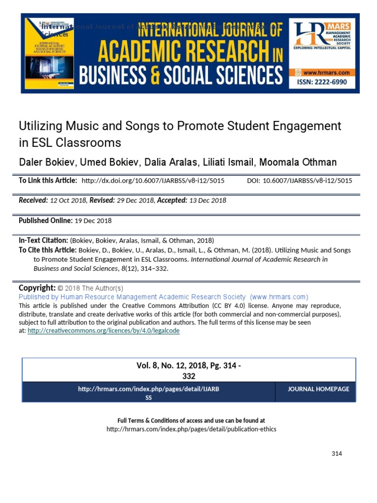 Utilizing Music and Songs To Promote Student Engagement in ESL ...