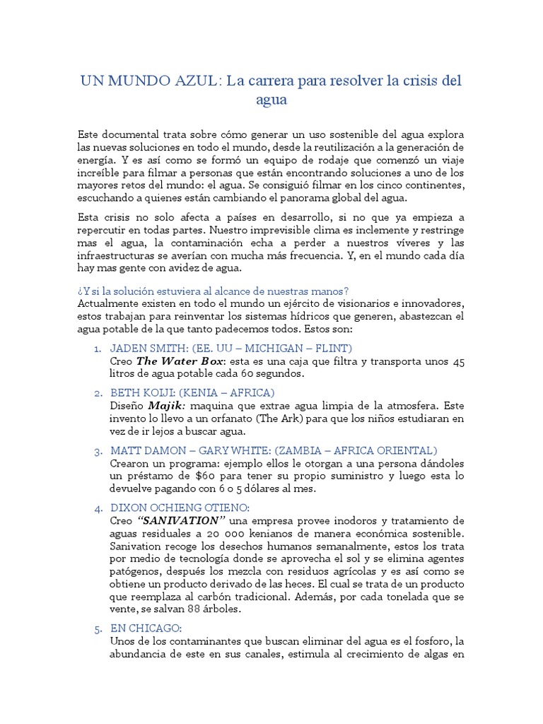 Un Mundo Azul | PDF | Agua | Residuos