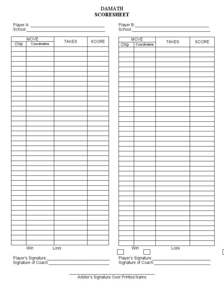 Scoresheet Damath | PDF | Finance & Money Management