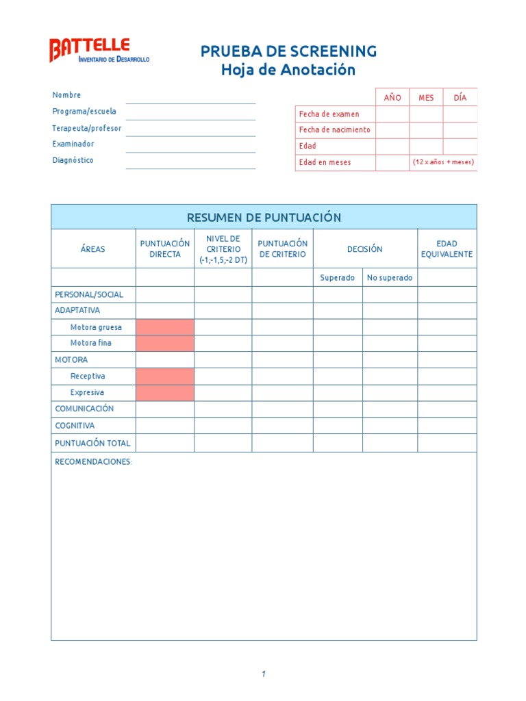 Prueba de Screening Battelle | PDF