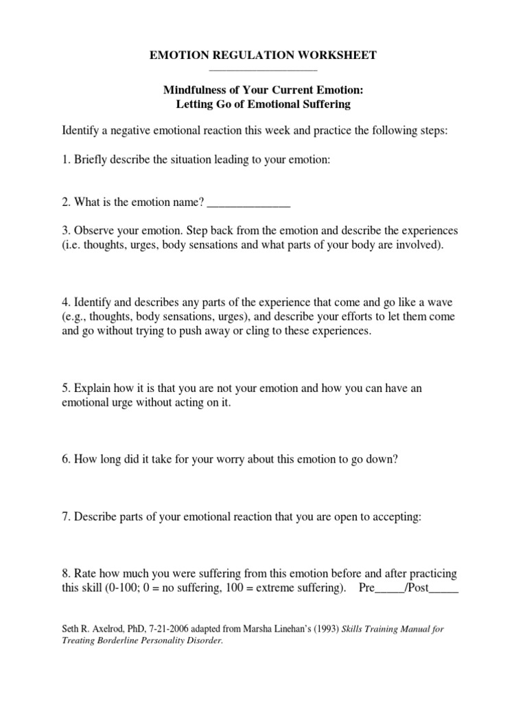 Letting Go of Emotional Suffering Worksheet | PDF