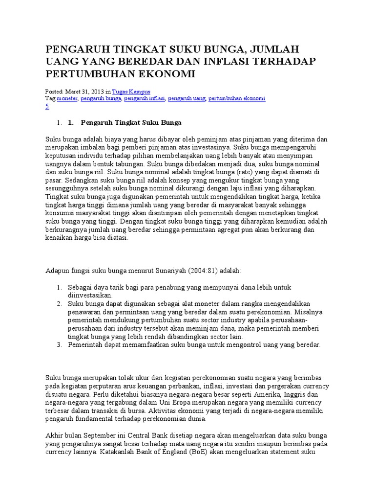Pengaruh Tingkat Suku Bunga | PDF | Pengelolaan Keuangan & Uang | Politik