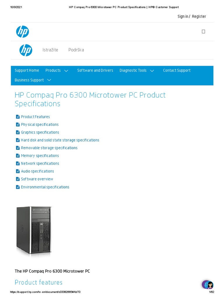 HP Compaq Pro 6300 Microtower PC Product Specifications - HP® Customer Support | PDF | Graphics ...