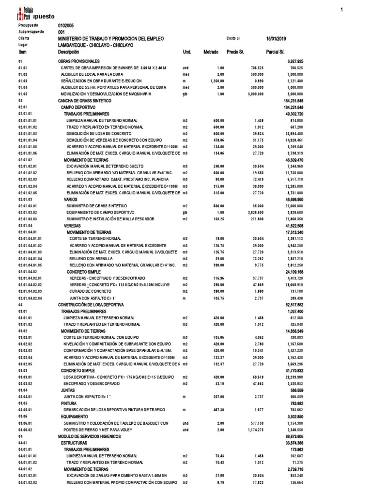 Presupuestocliente | PDF | Materiales | Materiales de construcción