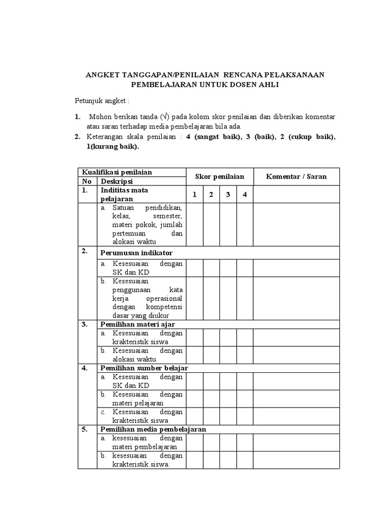 Angket Validasi RPP | PDF | Karier & Perkembangan | Komputer