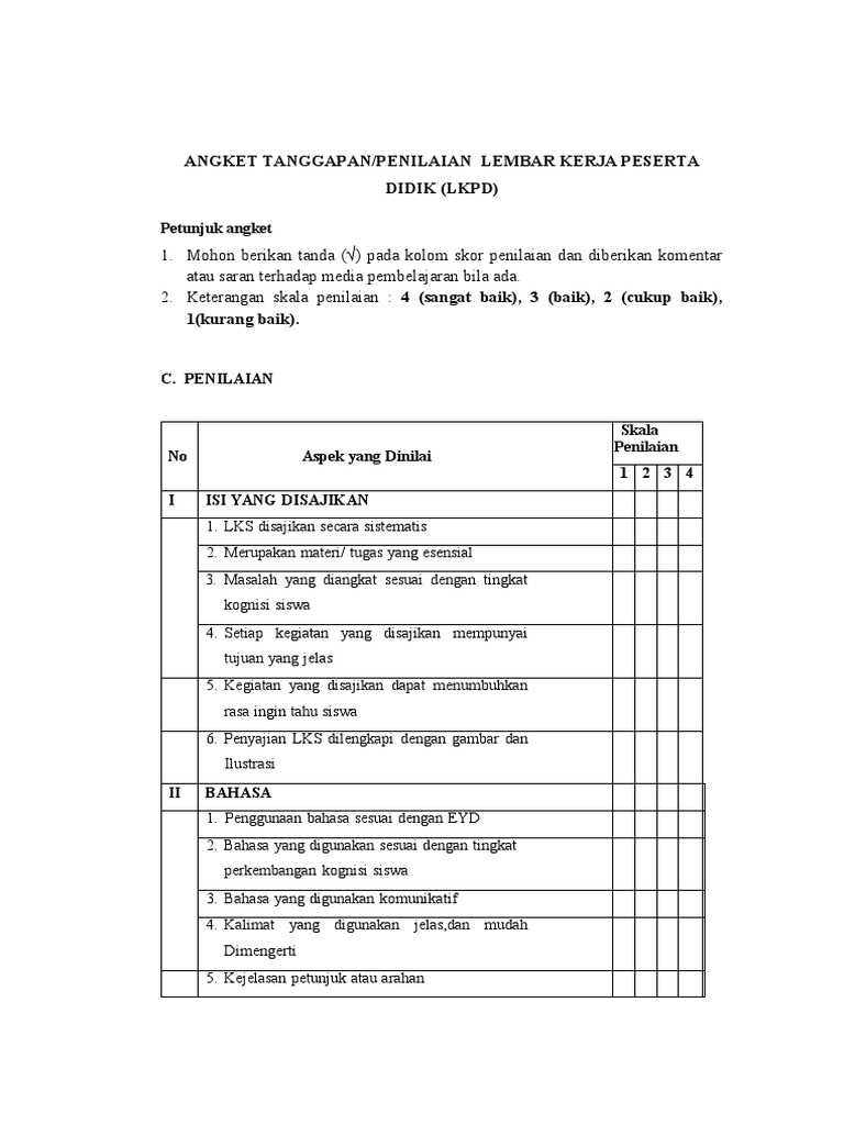 Angket Validasi LKPD | PDF
