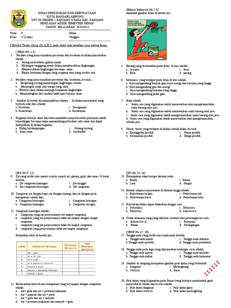 Soal Pas Tema 9 Kelas 5 | PDF