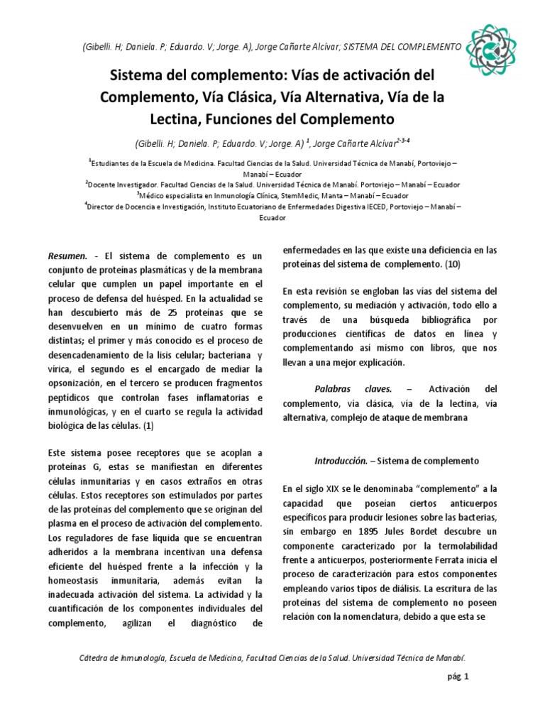 Sistema Del Complemento: Vías de Activación | PDF | Sistema ...