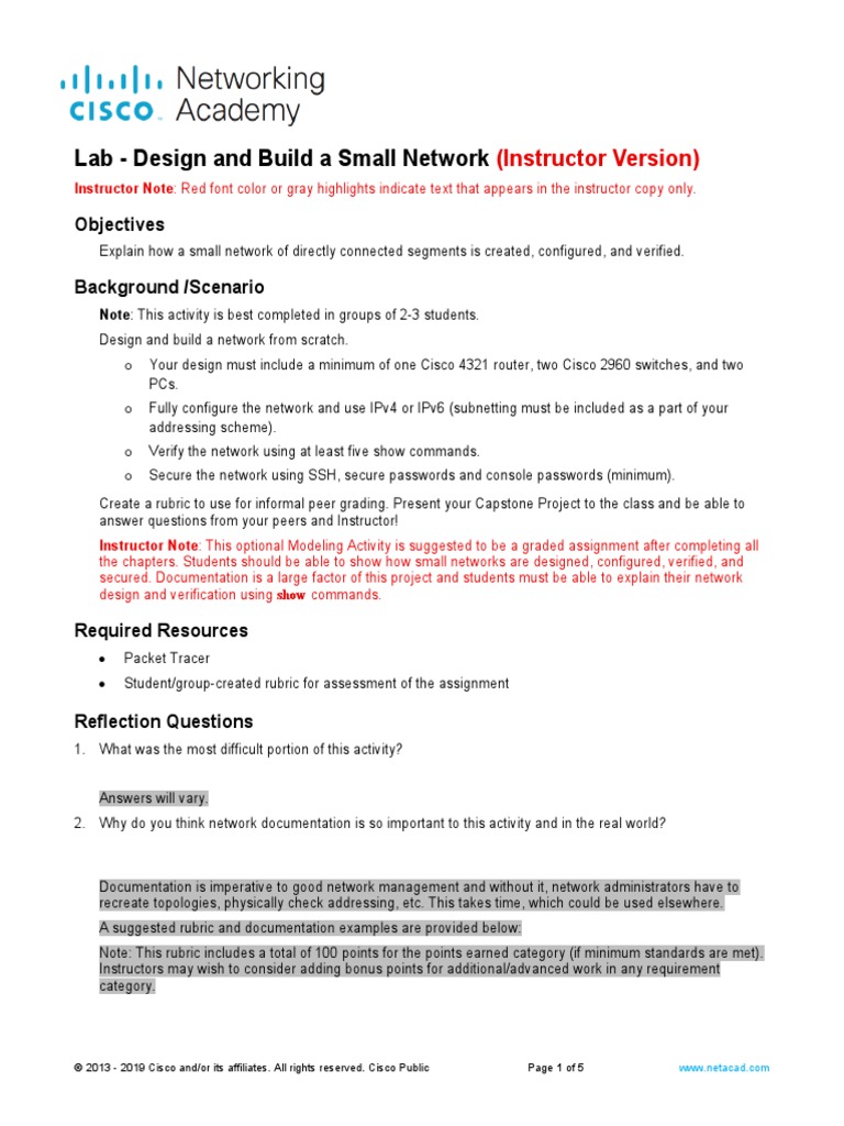 17.8.1 Lab - Design and Build A Small Network - ILM | PDF | Computer Network | Router (Computing)