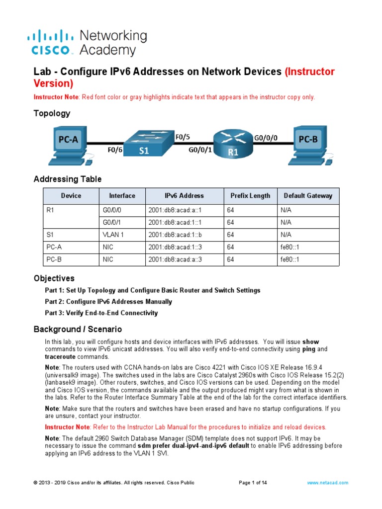 12 9 2 Lab Configure Ipv6 Addresses On Network Devices Ilm Pdf