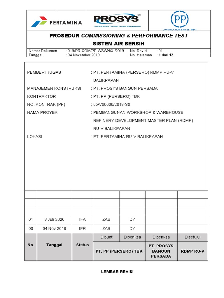 019 Prosedur Commissioning & Performance Test Air Bersih | PDF | Bisnis ...