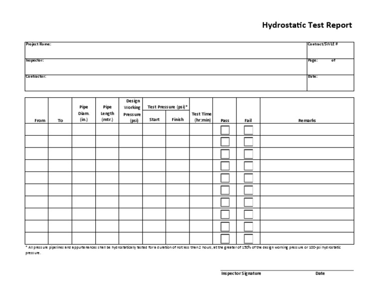 Hydrostatic Test Report Form | PDF