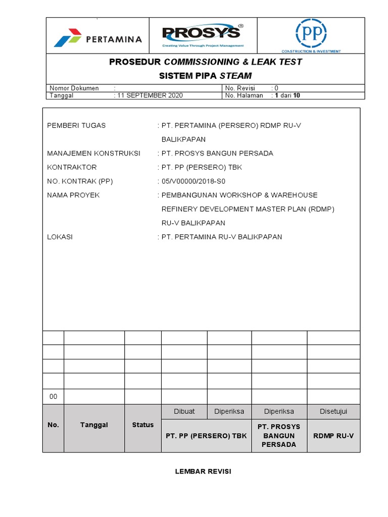 A Prosedur Commissioning Pipa Steam PT API | PDF