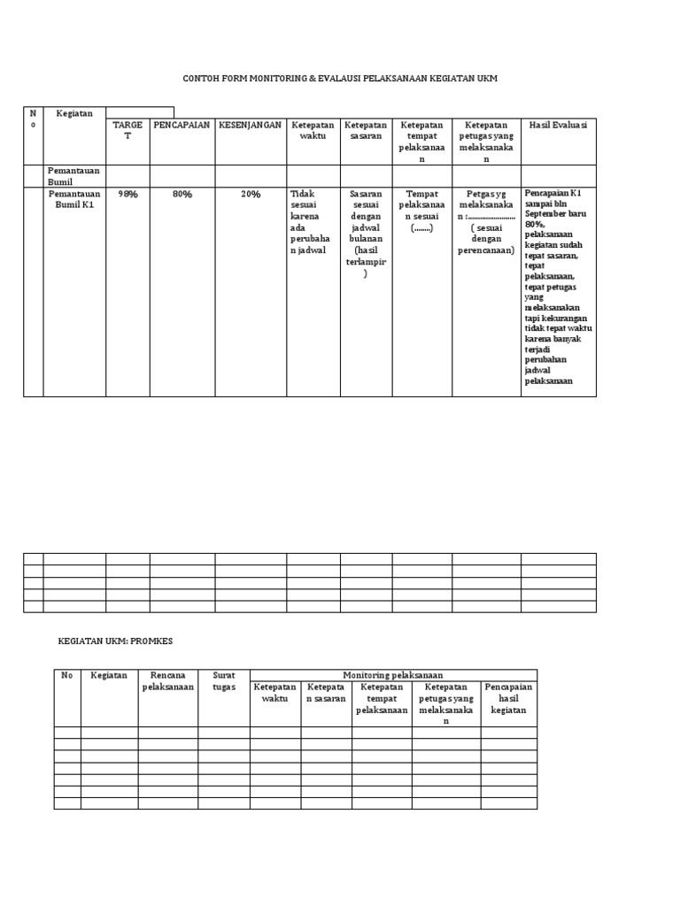 Contoh Form Monitoring Kegiatan UKM | PDF