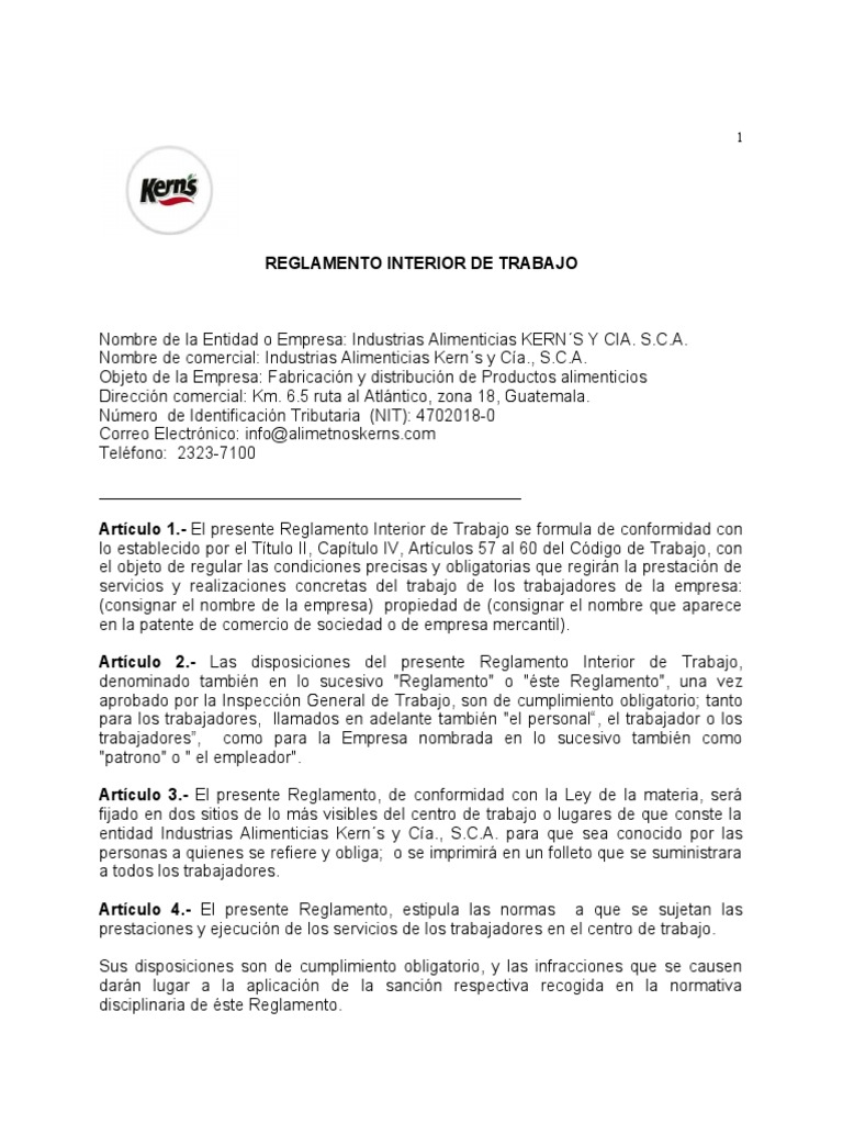 Reglamento Interior de Trabajo | PDF | Salario | Derecho laboral