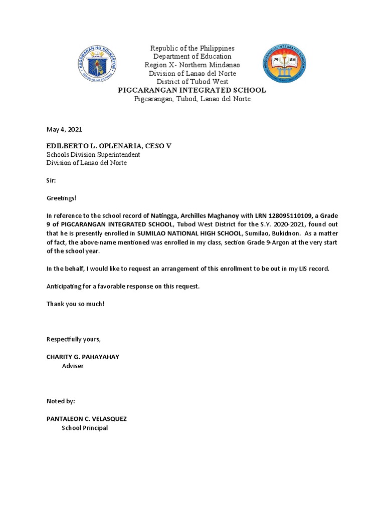 Letter For Enrollment Dispute | PDF