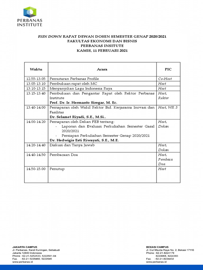 Rundown Acara Rapat Dewan Dosen 11 Feb 2021 | PDF