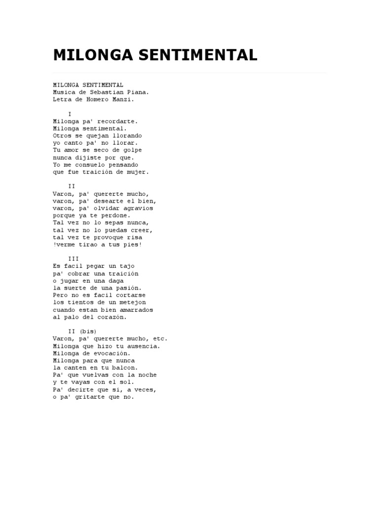 Milonga Sentimental | PDF | Poesía