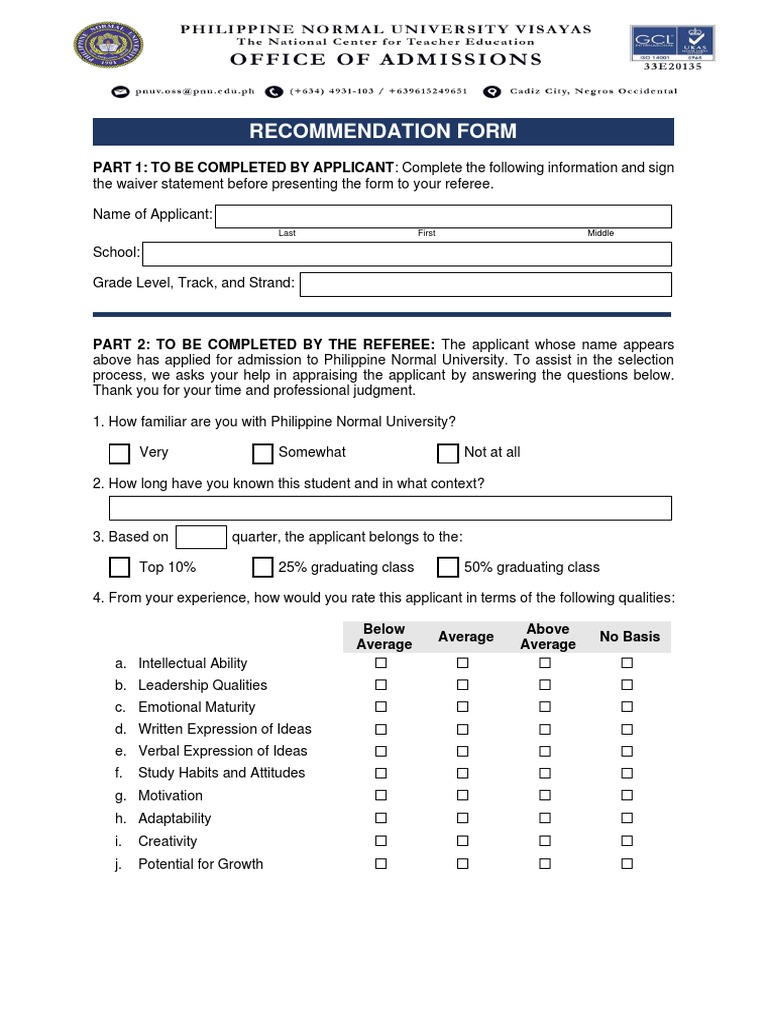 Pnu Recommendation Form | PDF | Learning | Human Nature