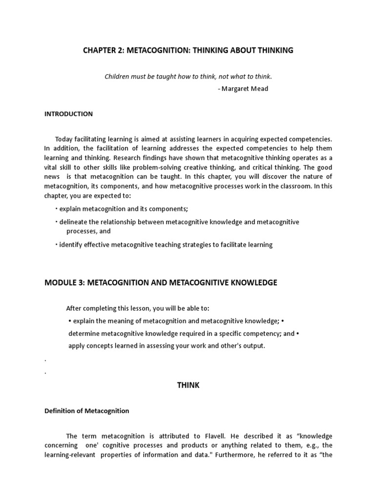 Module 1A - Metacognition & Metacognitive Knowledge | PDF | Metacognition | Learning
