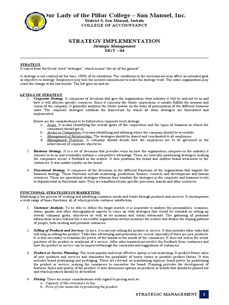Strategic Management and Implementation | PDF | Strategic Management | Brand