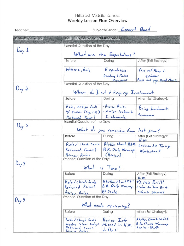 Concert Band Lesson Plans | PDF