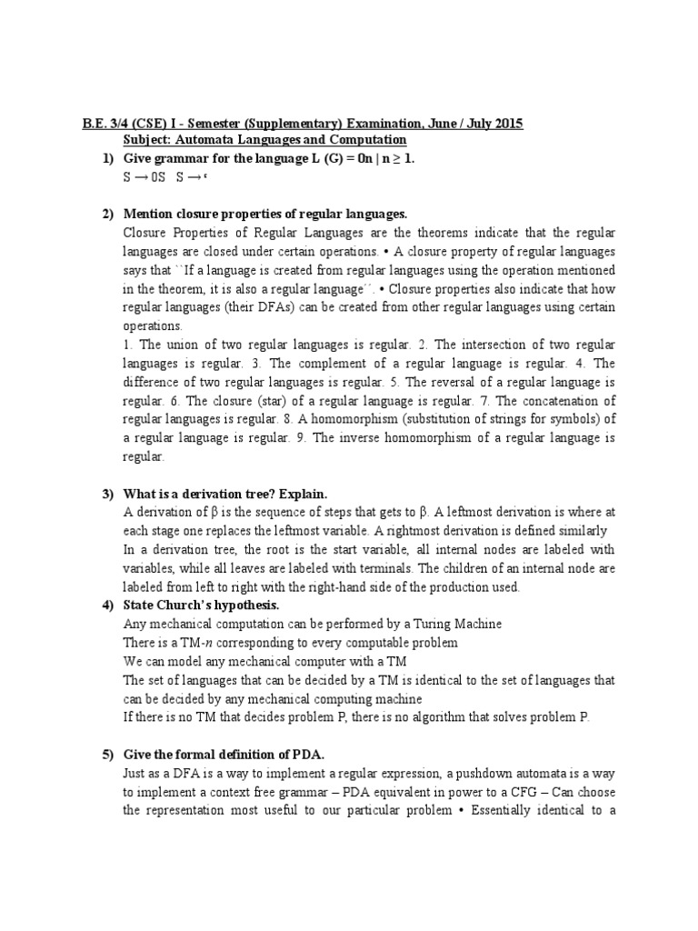 OU - Previous Question Papers KEY | PDF | Recursion | Formalism (Deductive)