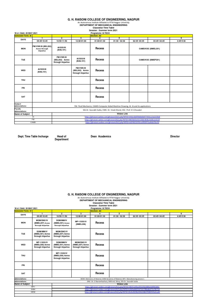 Summer Term 21 Time Table New | PDF | Physics | Science And Technology