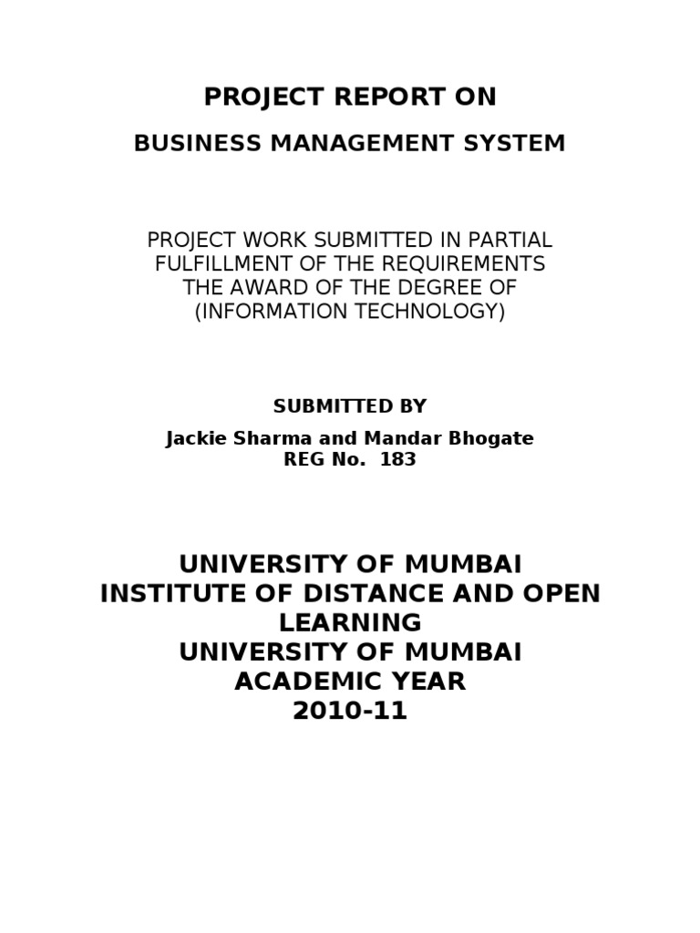 Project Report On: Business Management System | PDF | Software Engineering | Information Technology