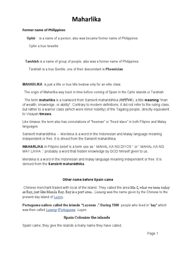 Maharlika: The Philippines' Ancient Name | PDF | Southeast Asia ...